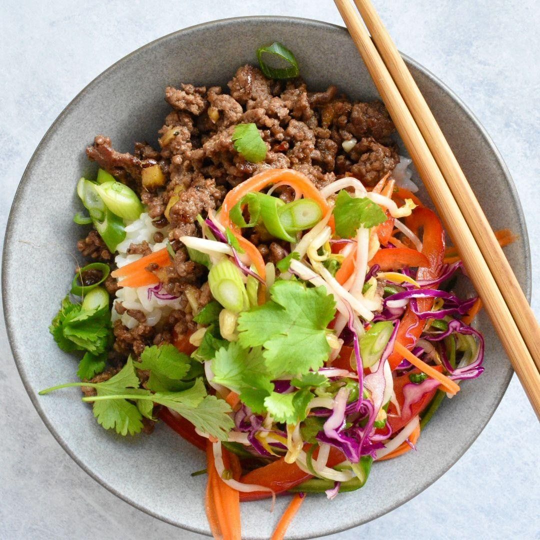 Sarah Poundʼs Thai Beef Bowls with Zingy Salad and Coconut Rice Recipe ...