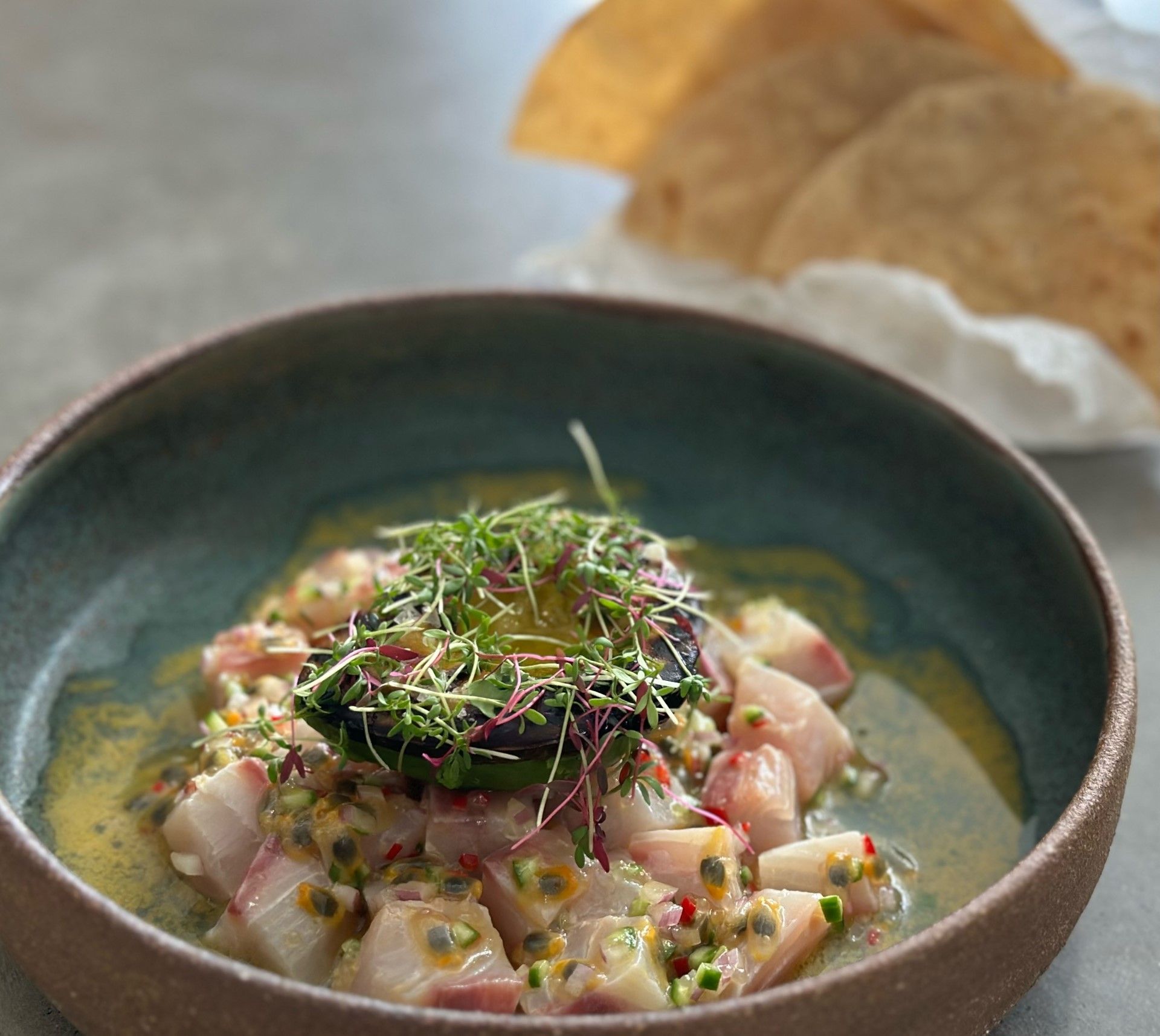 Sergio Pereraʼs Grilled Avocado with Raw Cured Kingfish Recipe ...