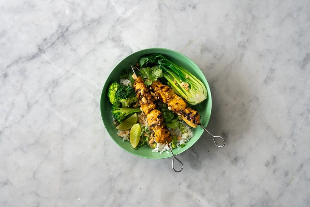 Sarah Poundʼs Satay Chicken Bowls with Greens and Coconut Rice Recipe ...