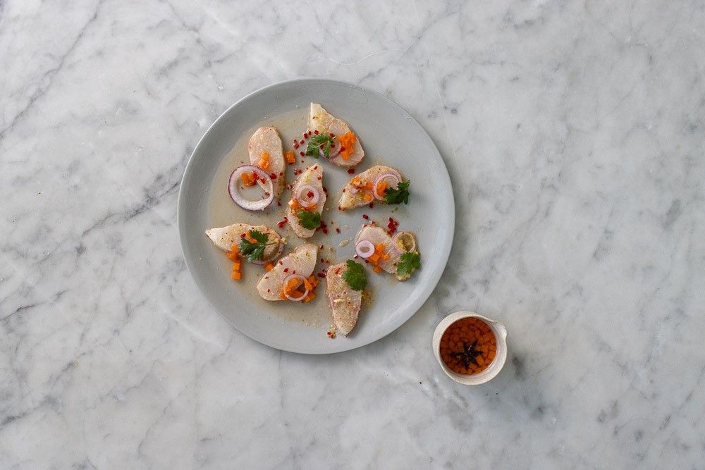 Miguel Maestreʼs Peruvian Kingfish Ceviche with Tiger's Milk chaser ...